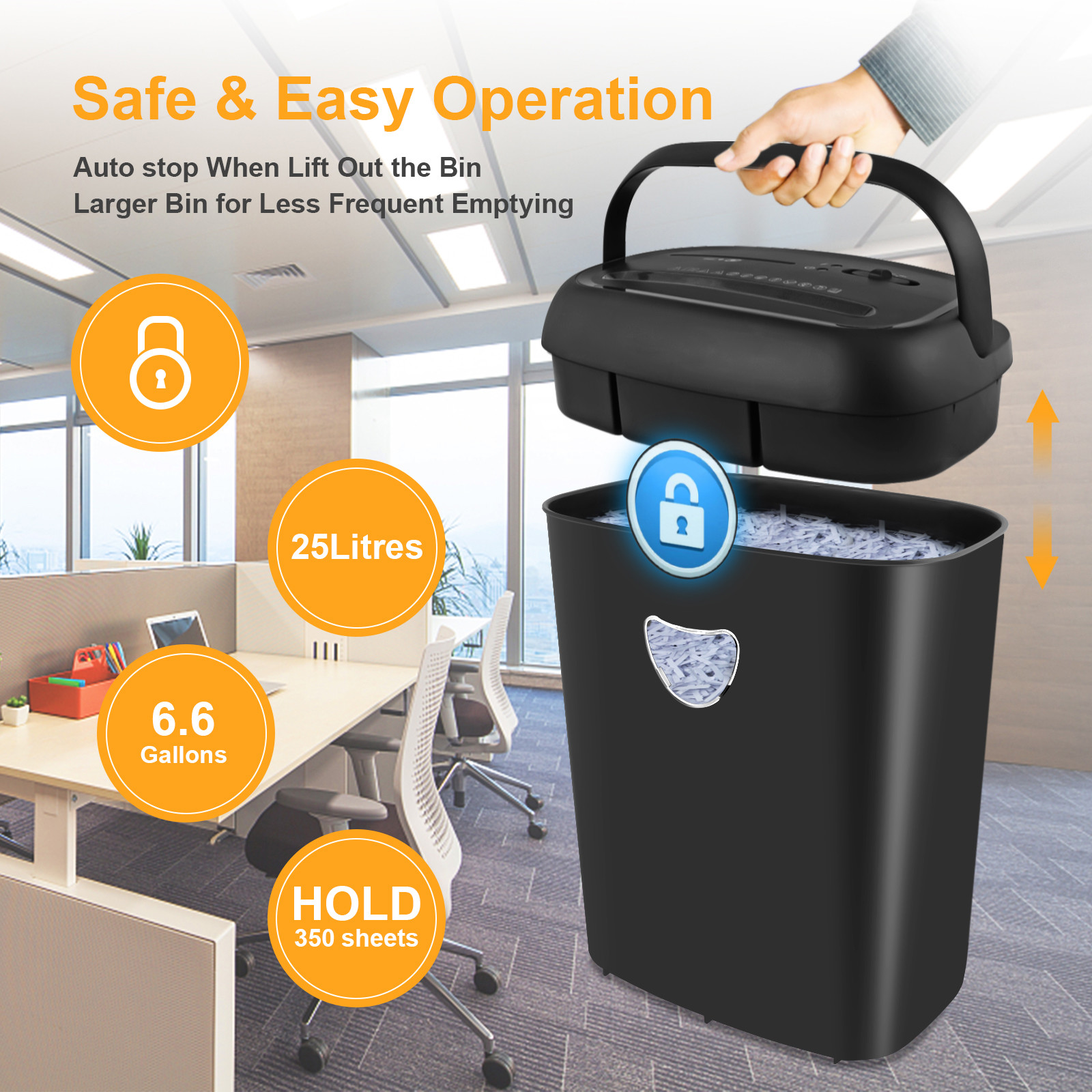 Black 25L Paper Shredder Machine Heavy Duty And Cross Cut For Office ...
